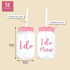 I Do Crew Plastic Mason Jar for Bachelorette Party and Bridal Shower (11+1) Glass