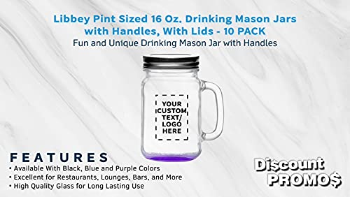 10 Libbey Handle Mason Jars with Lids Set, 16 oz. - Personalized Text, Logo - Traditional style, Drinking, Glassware - Purple