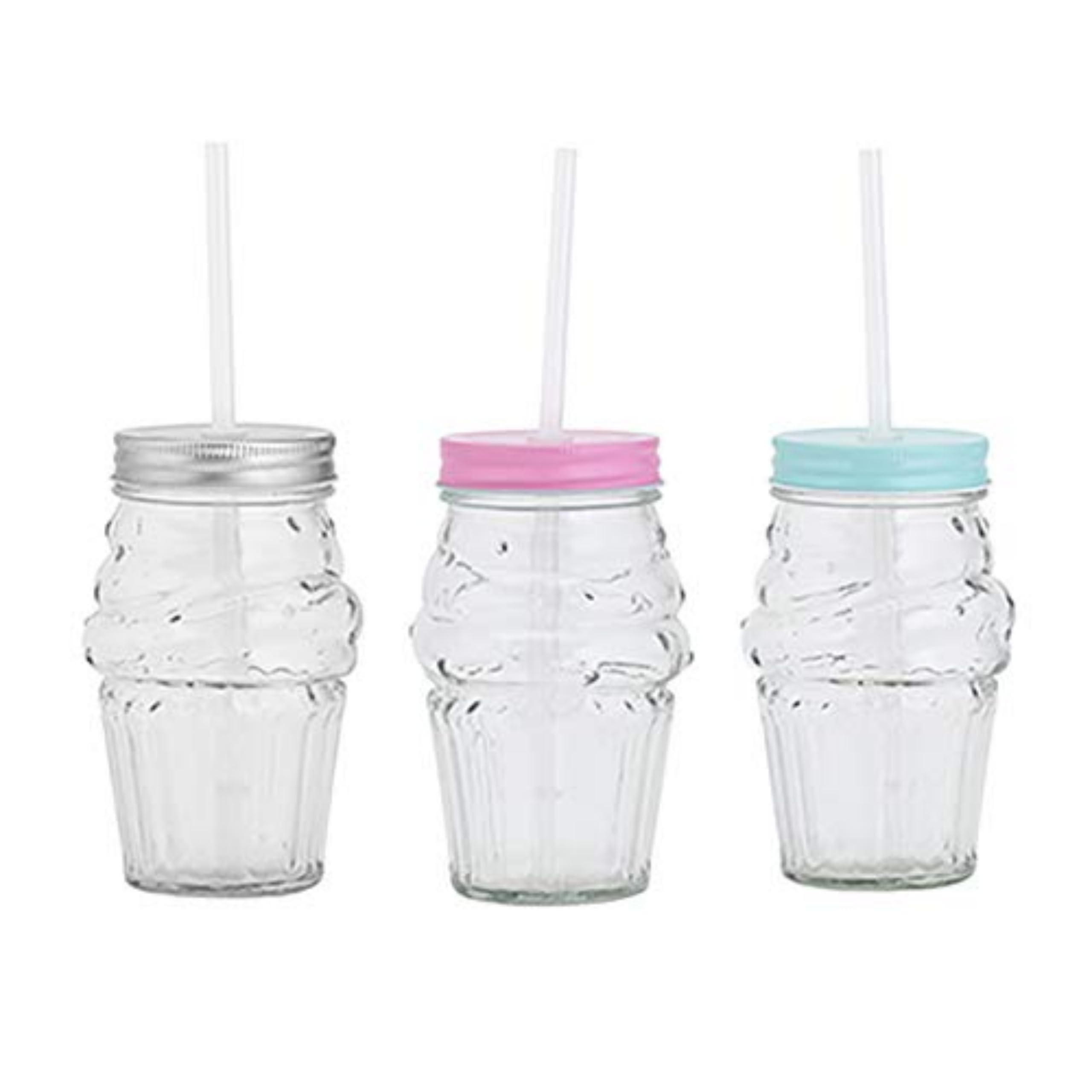 Amici Home Ice Cream Mason Jar | Set of 3 | Glass Drinking Jar with Assorted Lids and Reusable Straw | 16 Ounce Capacity | Drinkware for Ice Cream and Summer Beverages