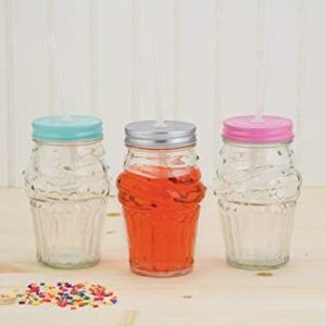 Amici Home Ice Cream Mason Jar | Set of 3 | Glass Drinking Jar with Assorted Lids and Reusable Straw | 16 Ounce Capacity | Drinkware for Ice Cream and Summer Beverages