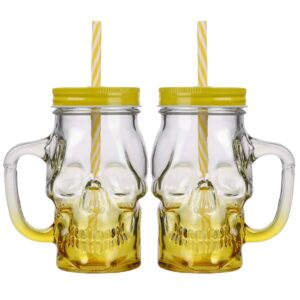 skull mason mug 2pcs skull mason jar mug tumbler cup with cover and set halloween glasses drinking skull cup for party- 500ml halloween mason mug