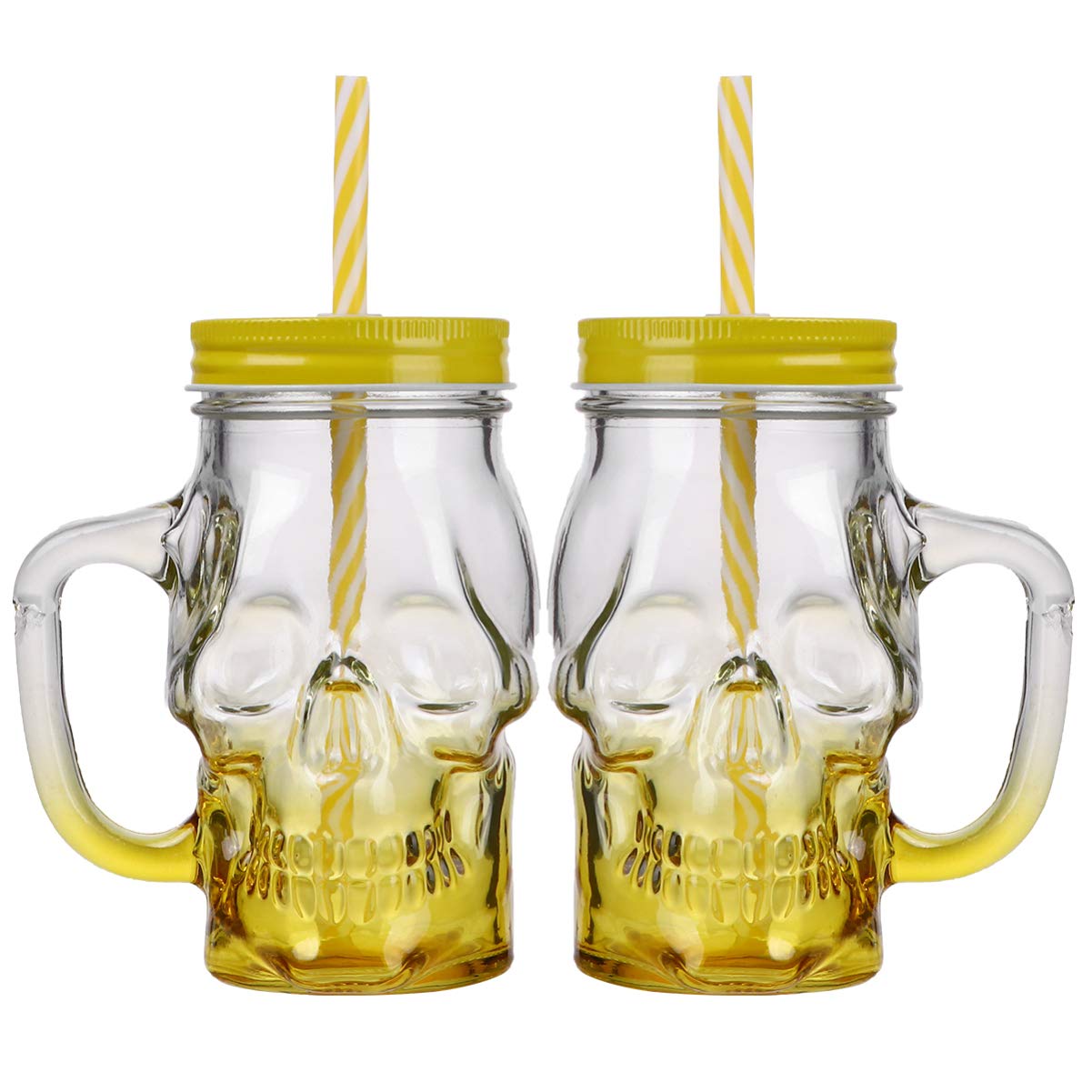 Skull Mason Mug 2pcs Skull Mason Jar Mug Tumbler Cup With Cover And Set Halloween Glasses Drinking Skull Cup For Party- 500ML Halloween Mason Mug