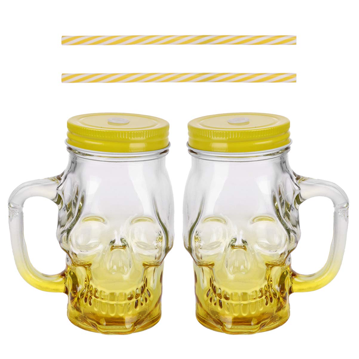 Skull Mason Mug 2pcs Skull Mason Jar Mug Tumbler Cup With Cover And Set Halloween Glasses Drinking Skull Cup For Party- 500ML Halloween Mason Mug