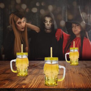 Skull Mason Mug 2pcs Skull Mason Jar Mug Tumbler Cup With Cover And Set Halloween Glasses Drinking Skull Cup For Party- 500ML Halloween Mason Mug