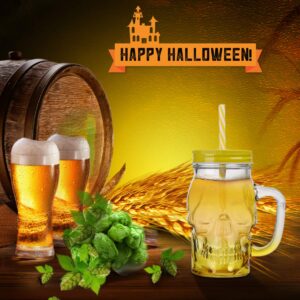 Skull Mason Mug 2pcs Skull Mason Jar Mug Tumbler Cup With Cover And Set Halloween Glasses Drinking Skull Cup For Party- 500ML Halloween Mason Mug