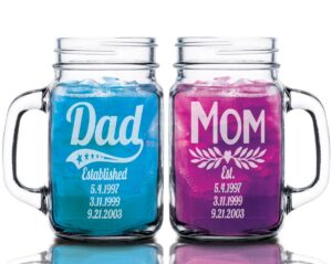 dad mom combo set of 2 personalized fathers day first mothers day gift mason jars for mama mommy custom birthday mug gift for daddy papa idea for parents from kids adoption gifts with kids birthdates