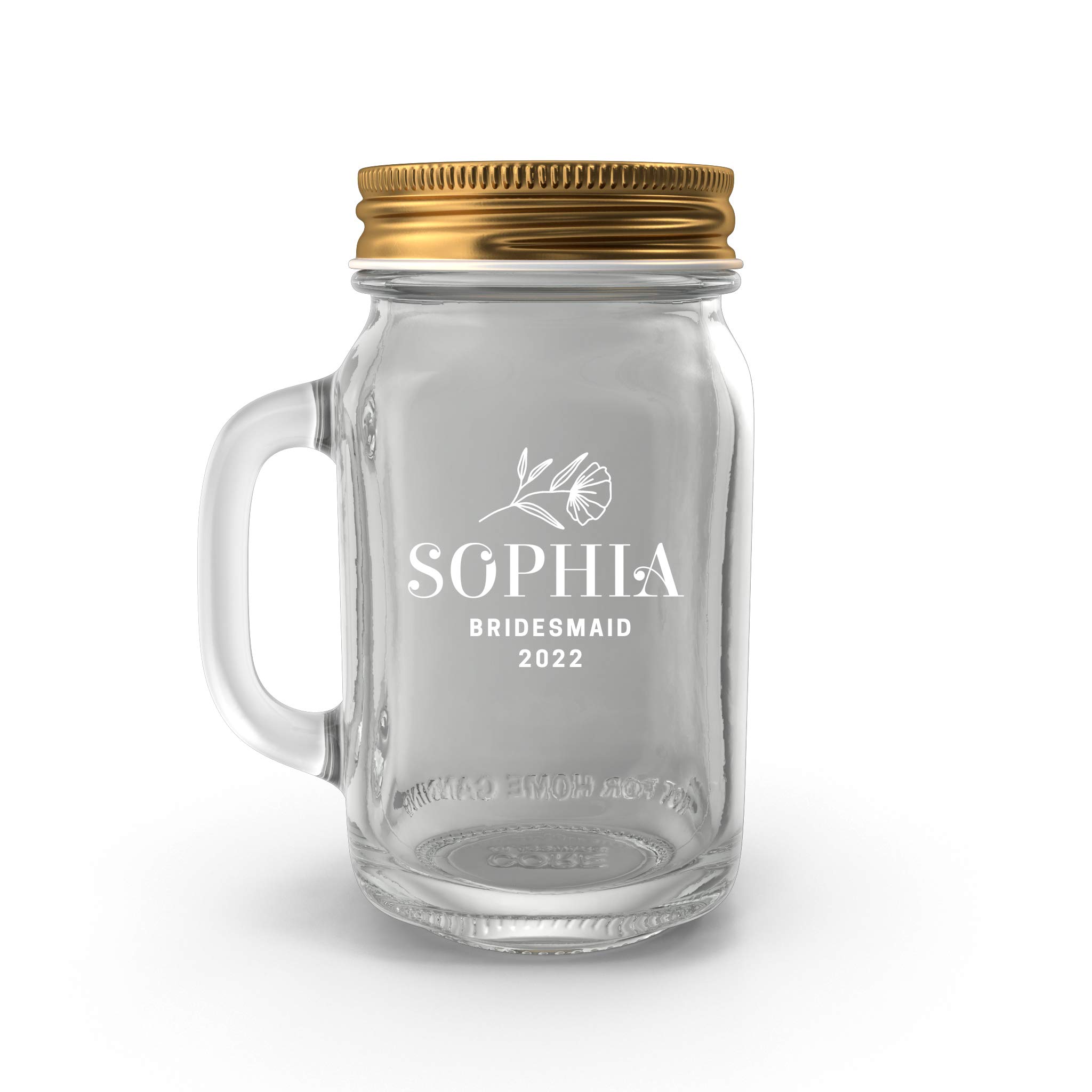 Custom Engraved Mason Jar Gift for Bachelorette Party - Personalized Mason Jar Favor for Bridesmaid, Wedding, Maid, Matron of Honor, Mothers (Daisy)