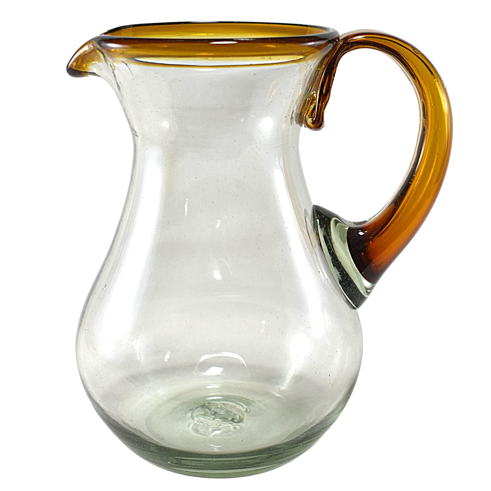 MAREY Mexican Glass Pitcher for Water | Blown Glass | Artisan Handcrafted from Mexico (Amber Rim, 77 Fl. Oz.)