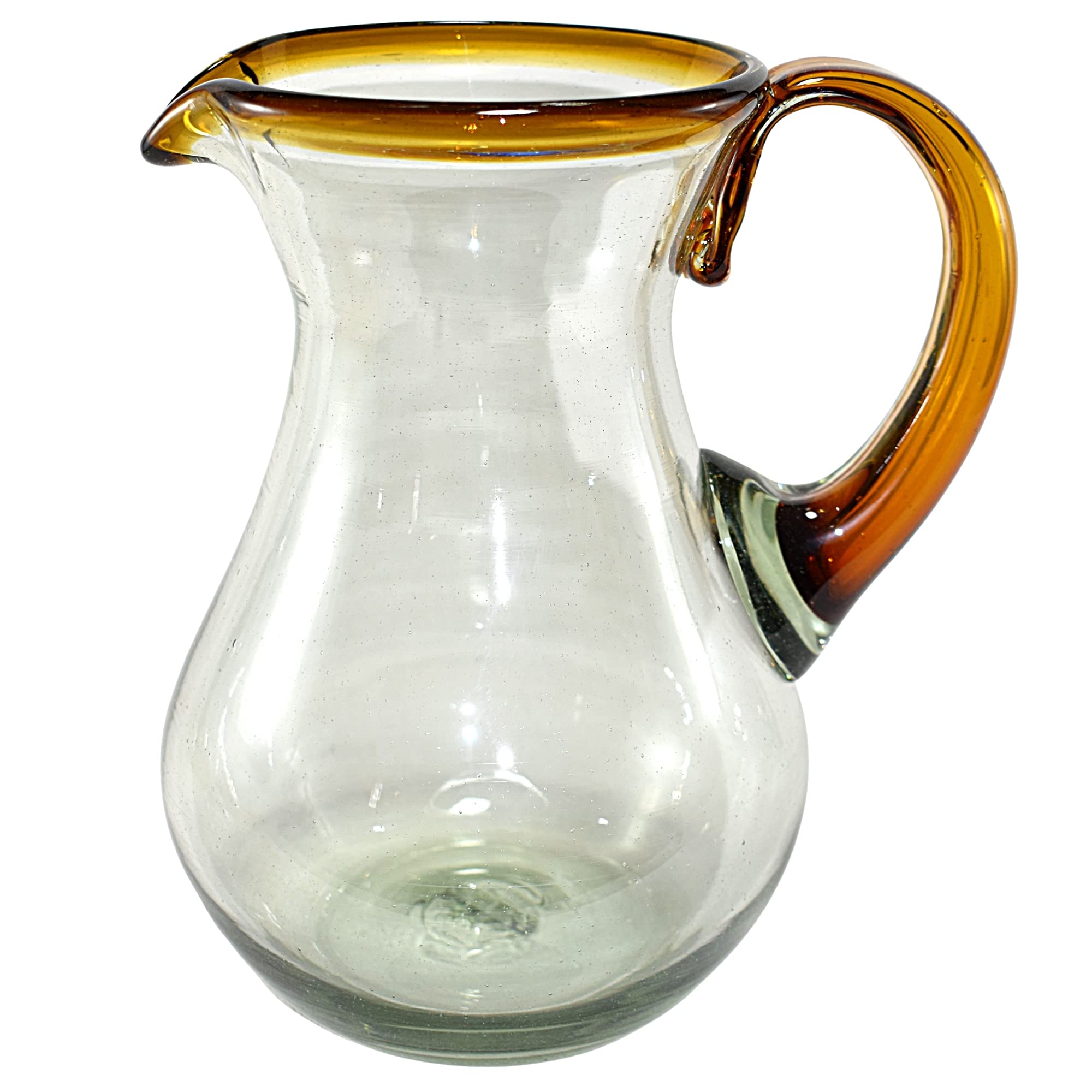 MAREY Mexican Glass Pitcher for Water | Blown Glass | Artisan Handcrafted from Mexico (Amber Rim, 77 Fl. Oz.)