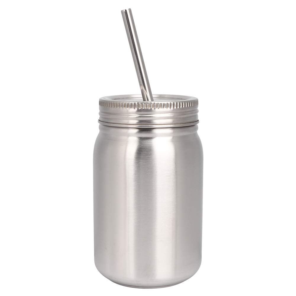 HERCHR Stainless Steel Insulated Mason Jar, Mason Jar Mugs with Lid and Straw Stemless Wine Glass for Travel Mugs, 700ml