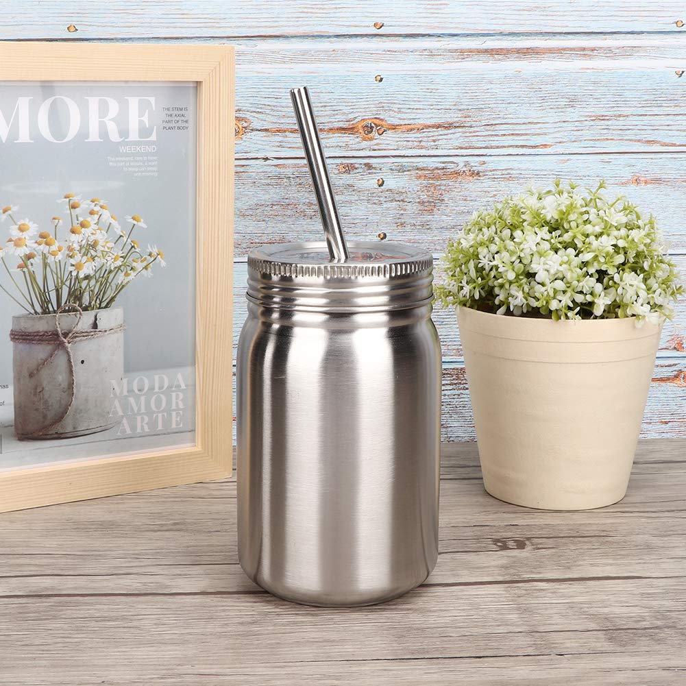 HERCHR Stainless Steel Insulated Mason Jar, Mason Jar Mugs with Lid and Straw Stemless Wine Glass for Travel Mugs, 700ml