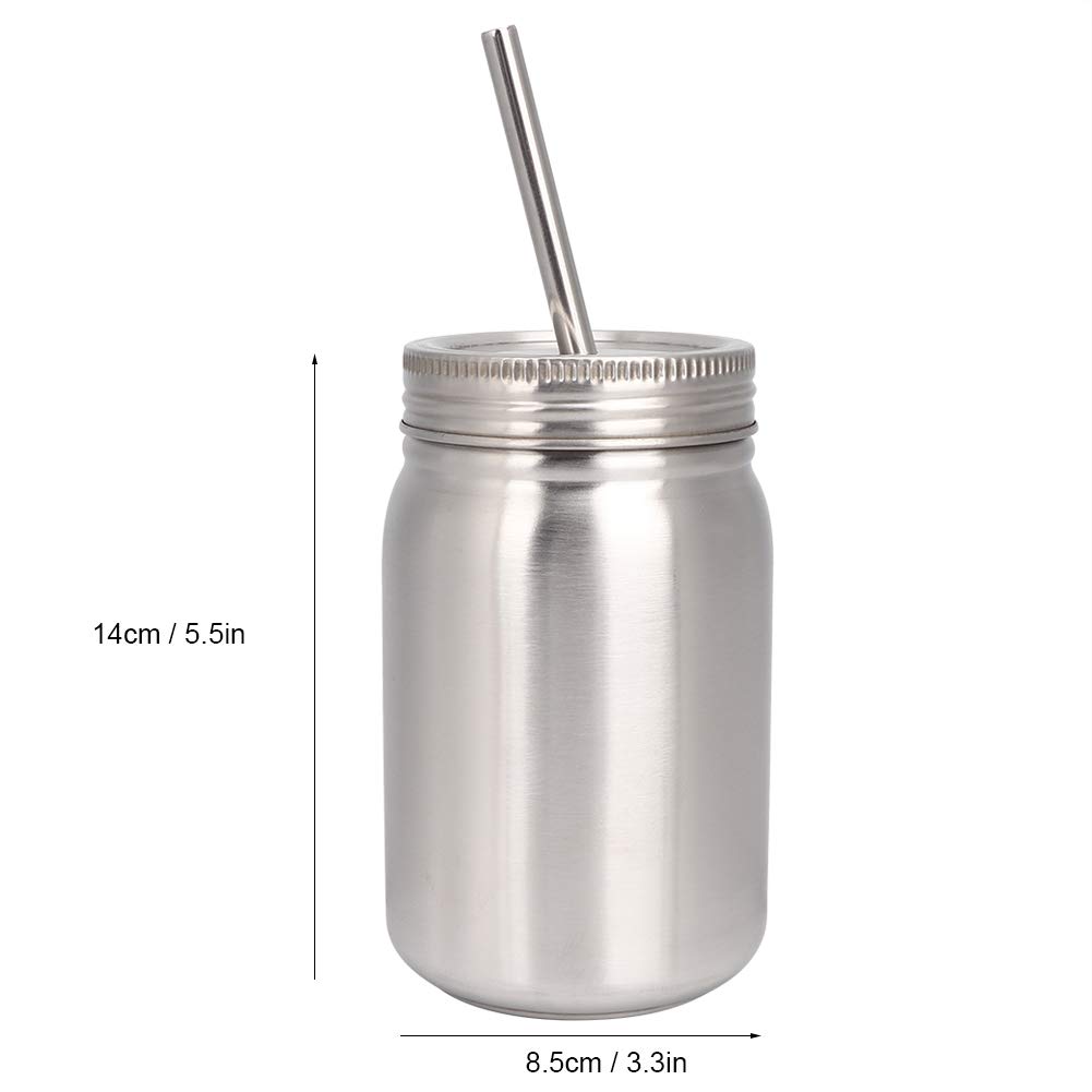 HERCHR Stainless Steel Insulated Mason Jar, Mason Jar Mugs with Lid and Straw Stemless Wine Glass for Travel Mugs, 700ml