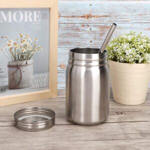 HERCHR Stainless Steel Insulated Mason Jar, Mason Jar Mugs with Lid and Straw Stemless Wine Glass for Travel Mugs, 700ml