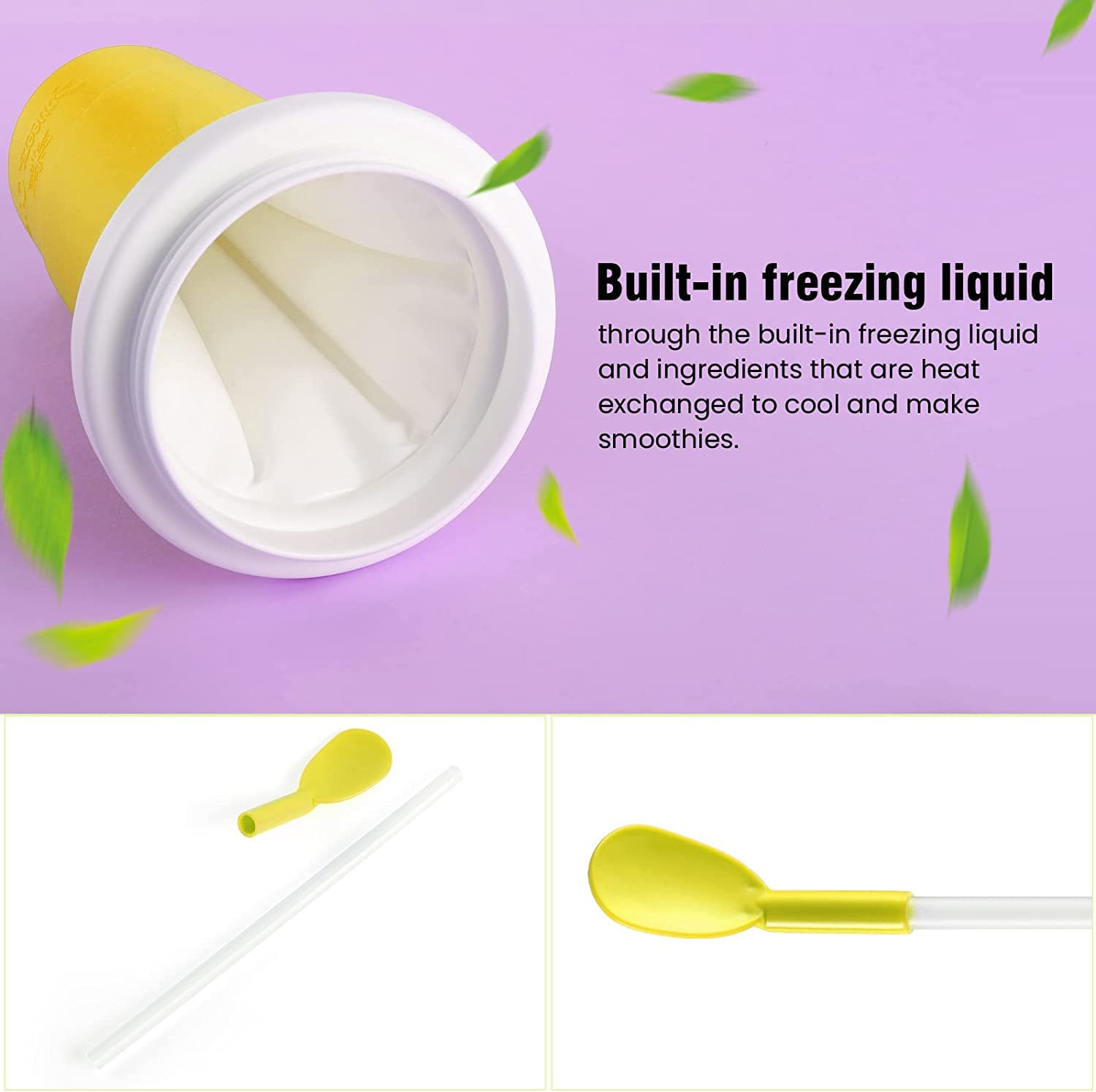 Slushy cup drink maker,homemade slushie cup maker Quick Frozen Smoothies,milkshake maker,freeze the cups and get insta magic slushy drink no need slushie machine,cool cup. (Yellow)