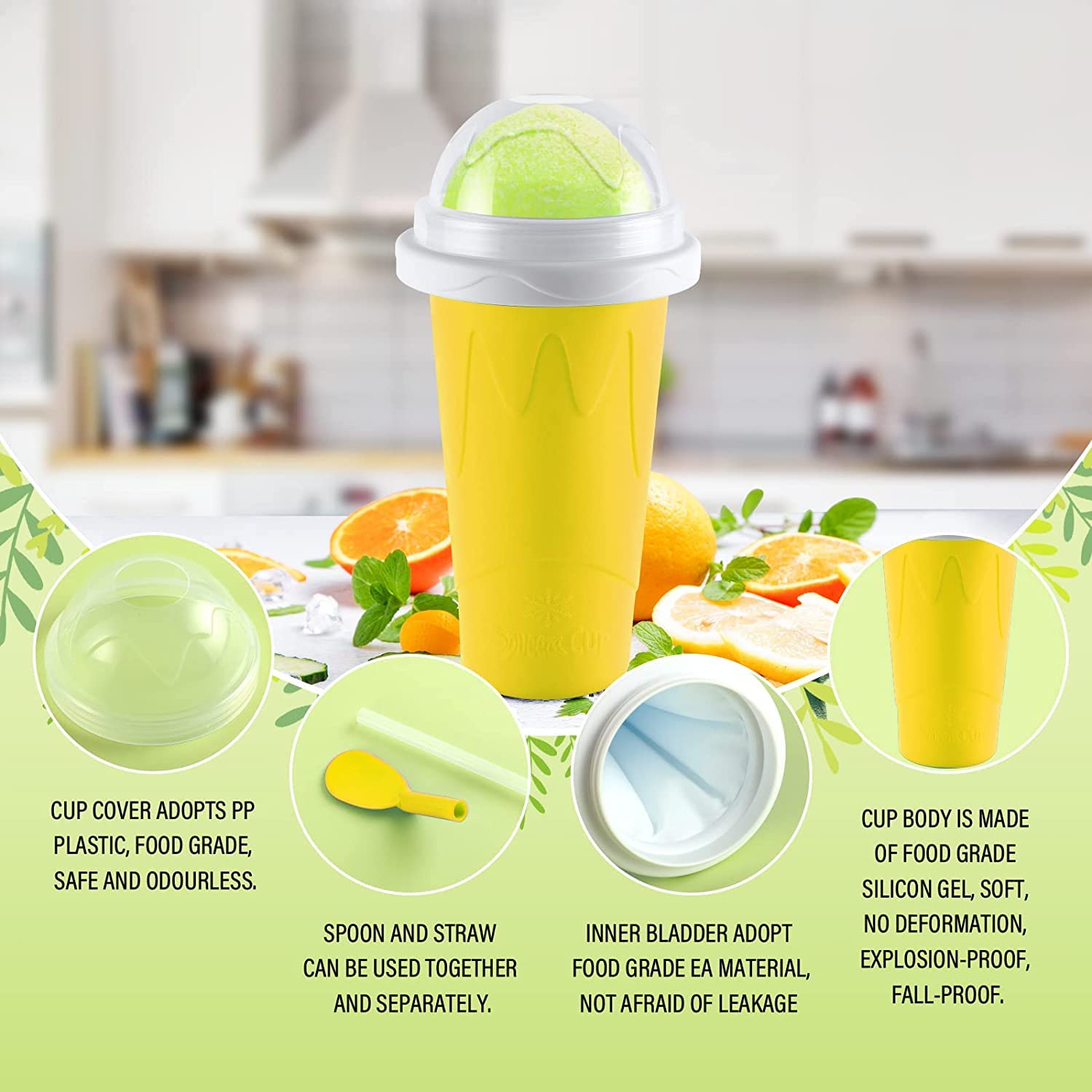 Slushy cup drink maker,homemade slushie cup maker Quick Frozen Smoothies,milkshake maker,freeze the cups and get insta magic slushy drink no need slushie machine,cool cup. (Yellow)