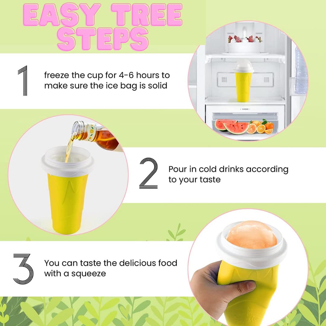 Slushy cup drink maker,homemade slushie cup maker Quick Frozen Smoothies,milkshake maker,freeze the cups and get insta magic slushy drink no need slushie machine,cool cup. (Yellow)