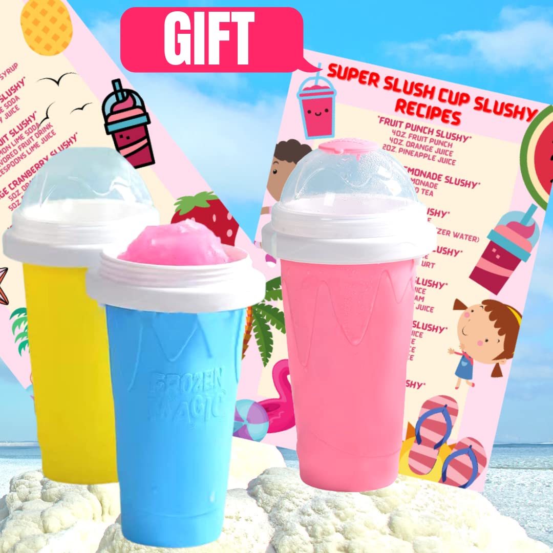 Slushy cup drink maker,homemade slushie cup maker Quick Frozen Smoothies,milkshake maker,freeze the cups and get insta magic slushy drink no need slushie machine,cool cup. (Yellow)