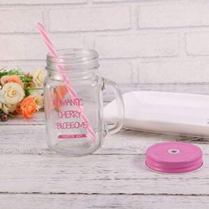 DOITOOL Mason Jar Drinking Mug 500ML Smoothie Cup Glass Juice Tumbler with Lid Handle and Straw for Juice Milk Cold Water Beverages (Pink)