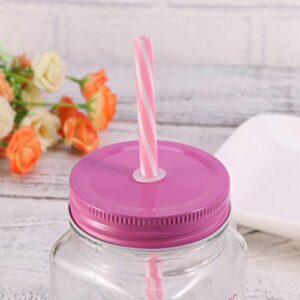 DOITOOL Mason Jar Drinking Mug 500ML Smoothie Cup Glass Juice Tumbler with Lid Handle and Straw for Juice Milk Cold Water Beverages (Pink)