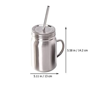 EXCEART Mason Jar Cups 2 Pcs 700ml Stainless Steel Insulated Mason Jar Tumblers Mug with Lids Straws Double Walled Drinking Travel Mugs Smoothie Cup for Water Coffee Juice Silver Mason Jar Beer Mugs