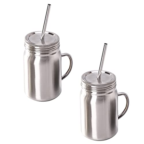 EXCEART Mason Jar Cups 2 Pcs 700ml Stainless Steel Insulated Mason Jar Tumblers Mug with Lids Straws Double Walled Drinking Travel Mugs Smoothie Cup for Water Coffee Juice Silver Mason Jar Beer Mugs