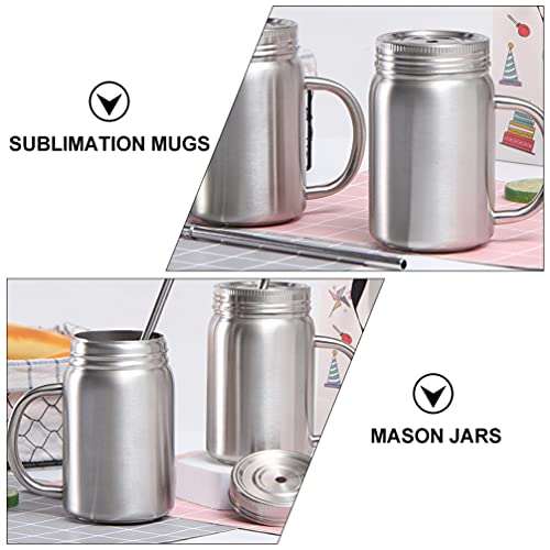 EXCEART Mason Jar Cups 2 Pcs 700ml Stainless Steel Insulated Mason Jar Tumblers Mug with Lids Straws Double Walled Drinking Travel Mugs Smoothie Cup for Water Coffee Juice Silver Mason Jar Beer Mugs