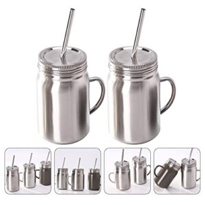 EXCEART Mason Jar Cups 2 Pcs 700ml Stainless Steel Insulated Mason Jar Tumblers Mug with Lids Straws Double Walled Drinking Travel Mugs Smoothie Cup for Water Coffee Juice Silver Mason Jar Beer Mugs