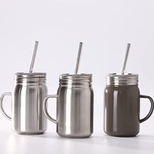 EXCEART Mason Jar Cups 2 Pcs 700ml Stainless Steel Insulated Mason Jar Tumblers Mug with Lids Straws Double Walled Drinking Travel Mugs Smoothie Cup for Water Coffee Juice Silver Mason Jar Beer Mugs