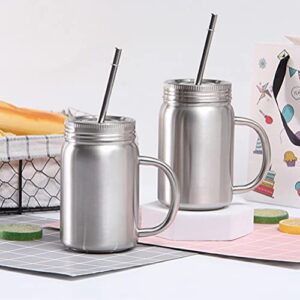 EXCEART Mason Jar Cups 2 Pcs 700ml Stainless Steel Insulated Mason Jar Tumblers Mug with Lids Straws Double Walled Drinking Travel Mugs Smoothie Cup for Water Coffee Juice Silver Mason Jar Beer Mugs