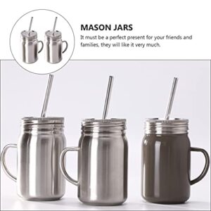 EXCEART Mason Jar Cups 2 Pcs 700ml Stainless Steel Insulated Mason Jar Tumblers Mug with Lids Straws Double Walled Drinking Travel Mugs Smoothie Cup for Water Coffee Juice Silver Mason Jar Beer Mugs