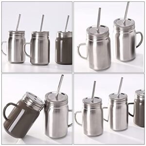 EXCEART Mason Jar Cups 2 Pcs 700ml Stainless Steel Insulated Mason Jar Tumblers Mug with Lids Straws Double Walled Drinking Travel Mugs Smoothie Cup for Water Coffee Juice Silver Mason Jar Beer Mugs