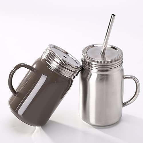 EXCEART Mason Jar Cups 2 Pcs 700ml Stainless Steel Insulated Mason Jar Tumblers Mug with Lids Straws Double Walled Drinking Travel Mugs Smoothie Cup for Water Coffee Juice Silver Mason Jar Beer Mugs