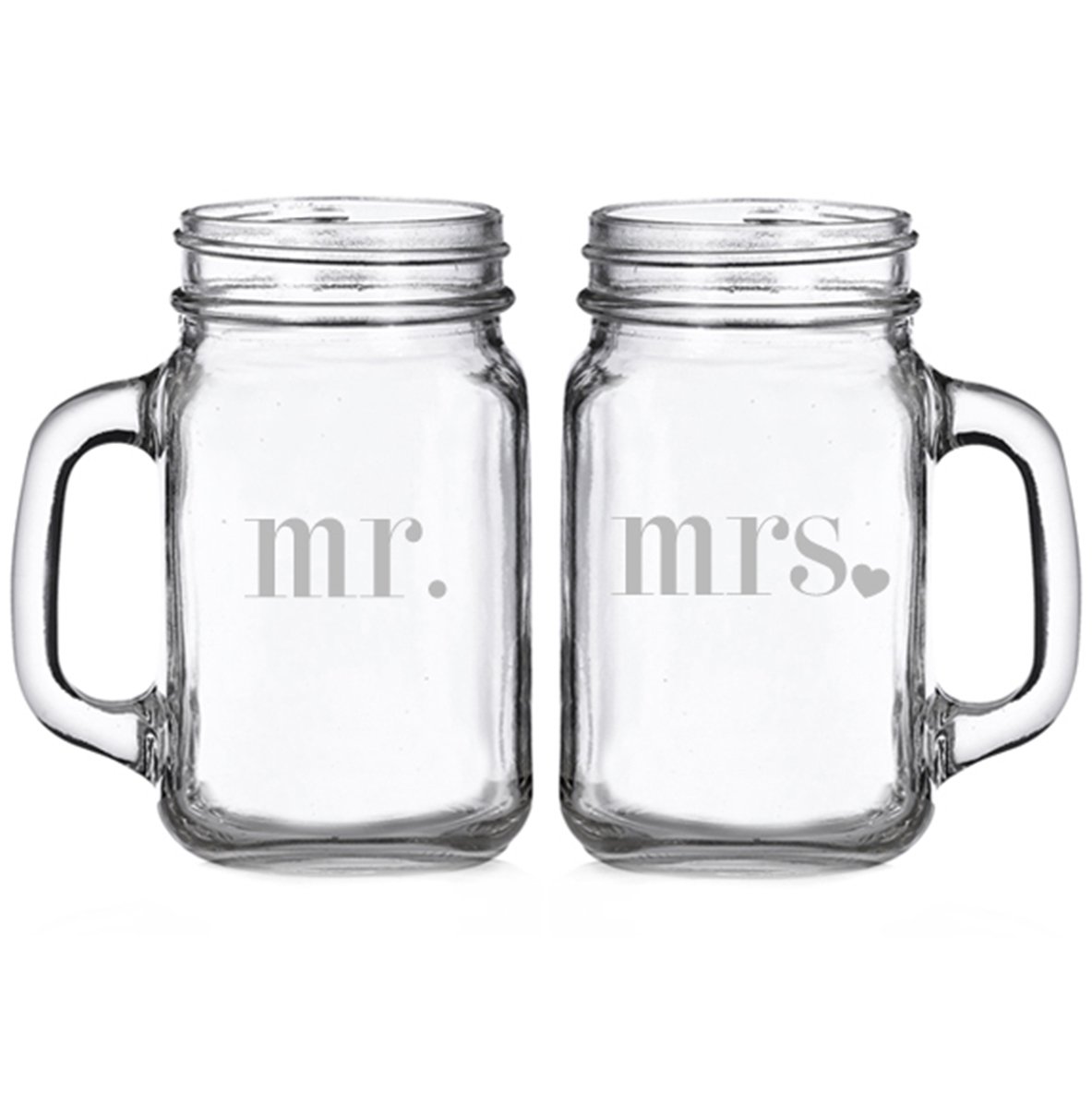 Mr. and Mrs. Heart Engraved Glass Mason Mugs (set of 2)