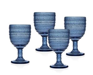 godinger wine glasses goblets, beverage glass cups - lumina blue, set of 4