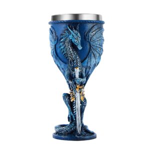 ottalent blue dragon goblet stainless steel dungeons and dragons gift chalice wine goblet 7 oz. (blue sword dragon)