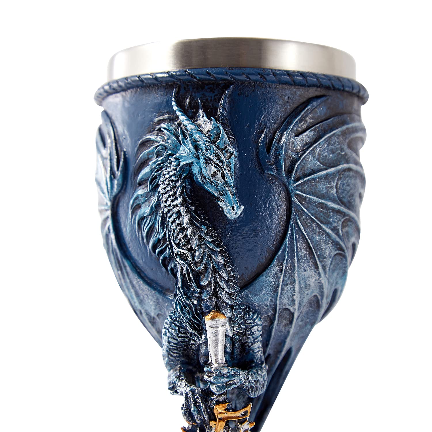 Ottalent Blue Dragon Goblet Stainless Steel Dungeons and Dragons Gift Chalice Wine Goblet 7 oz. (Blue Sword Dragon)