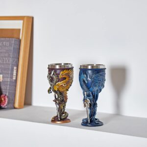 Ottalent Blue Dragon Goblet Stainless Steel Dungeons and Dragons Gift Chalice Wine Goblet 7 oz. (Blue Sword Dragon)