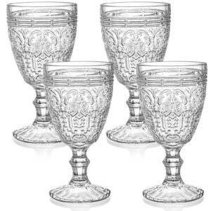 bekith 4 pack wine glasses goblets, classic goblet beverage glasses, iced tea glasses, vintage water glasses, beverage stemmed glass cups for parties, bars, 11 ounce