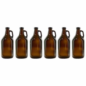 FastRack Set of 6 - 1/2 gal (64oz) Amber Beer Growlers - Comes with 12 Extra Poly Seal Caps