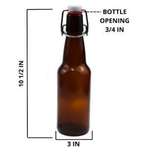 ICE N COLD | Pack of 6 Amber 16-20oz Growler with Flip Top Airtight Silicone Seal | For Beverages, Oil, Vinegar, Kombucha, Beer, Water, Soda, Kefir