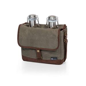 legacy - a picnic time brand insulated double growler tote with 64 oz. stainless steel growlers, beer gifts for men, waxed canvas bag water bottle carrier, (khaki green with brown accents)