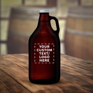 DISCOUNT PROMOS 6 Amber Glass Beer Growlers Set, 64 oz. - Customizable Text, Logo - Screw on Lid, Sturdy, Barware - Amber