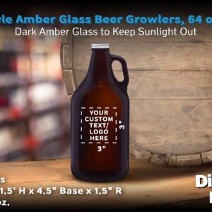 DISCOUNT PROMOS 6 Amber Glass Beer Growlers Set, 64 oz. - Customizable Text, Logo - Screw on Lid, Sturdy, Barware - Amber