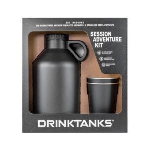 DrinkTanks - 64 oz Stainless Steel Growlers for Beer + 16 oz Stainless Steel Cups, Insulated Beer Growler w/ 2 Reusable Metal Solo Cup Set, High-Grade Stainless Steel, Set of 3, Obsidian