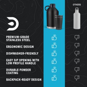 DrinkTanks - 64 oz Stainless Steel Growlers for Beer + 16 oz Stainless Steel Cups, Insulated Beer Growler w/ 2 Reusable Metal Solo Cup Set, High-Grade Stainless Steel, Set of 3, Obsidian