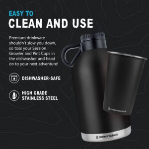 DrinkTanks - 64 oz Stainless Steel Growlers for Beer + 16 oz Stainless Steel Cups, Insulated Beer Growler w/ 2 Reusable Metal Solo Cup Set, High-Grade Stainless Steel, Set of 3, Obsidian