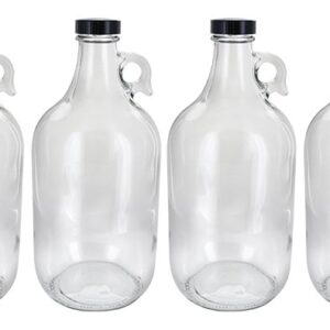 FastRack 64 oz Growler, 1/2 Gallon Glass Beer Growler, Half Gallon Glass Jug, 1/2 Gallon Glass Jug, Set of 6, Comes with 12 Extra Poly Seal Caps & Twin Bubble Airlock and Carboy Bung (Pack of 2)