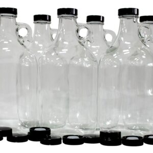 FastRack 64 oz Growler, 1/2 Gallon Glass Beer Growler, Half Gallon Glass Jug, 1/2 Gallon Glass Jug, Set of 6, Comes with 12 Extra Poly Seal Caps & Twin Bubble Airlock and Carboy Bung (Pack of 2)