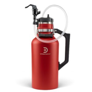 drinktanks® travel keg - 64 oz growler with co2 dispensing keg cap for carbonated craft beverages; camping, tailgating, water bottle shares, bbqs, boating & adventure (crimson)