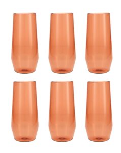 fortessa sole outdoor shatter resistant bpa free premium copolyester plastic drinkware 6 pack, terra cotta orange, iced tea glass